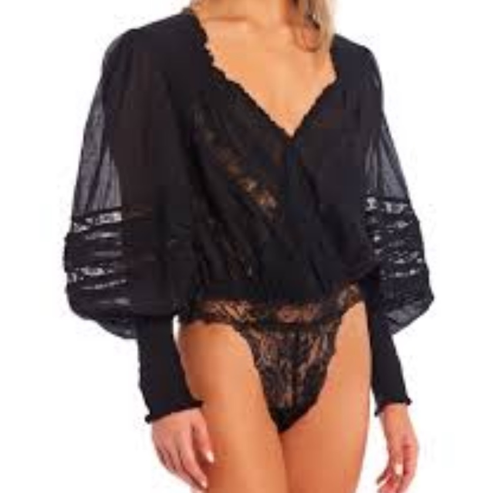 Free People Eloise Smocked Bodysuit Black Women Size … - Gem